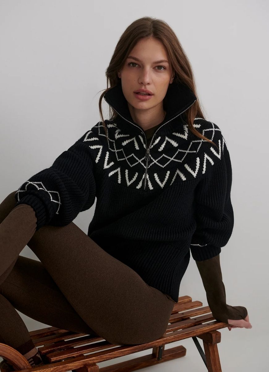 Varley | Sigrid Fairisle Half-Zip Knit (Black) | relevé